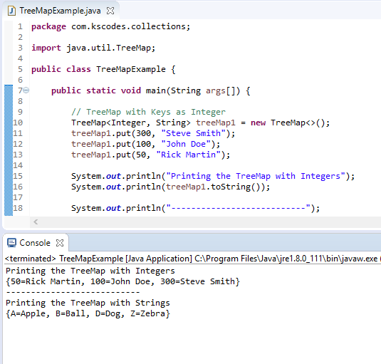 TreeMap Example In Java KSCodes